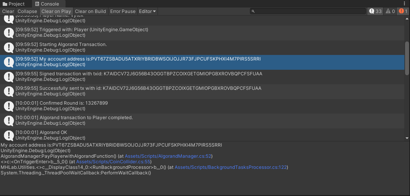 Simple example using Algorand with Unity 3D Engine | Algorand Developer Portal